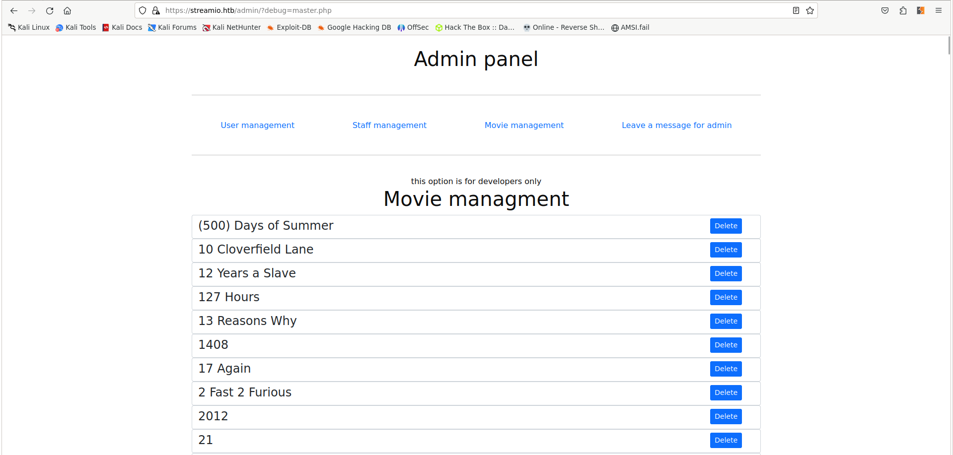 HTB Streamio writeup | Hashpigz blog